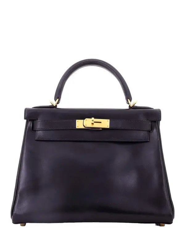 Hermès Kelly Handbag Black Box Calf With Gold Hardware 28 - Noir