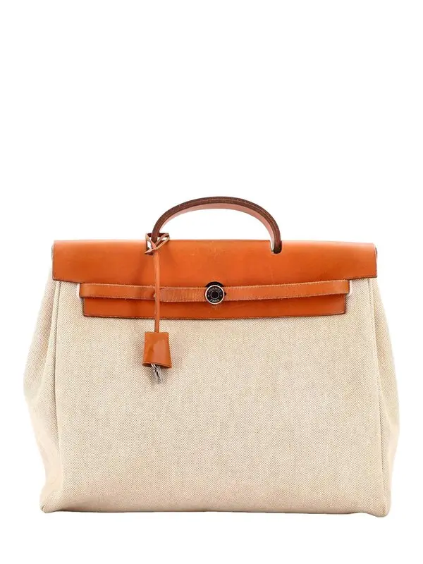 Hermès Herbag Toile And Leather Mm - Ecru