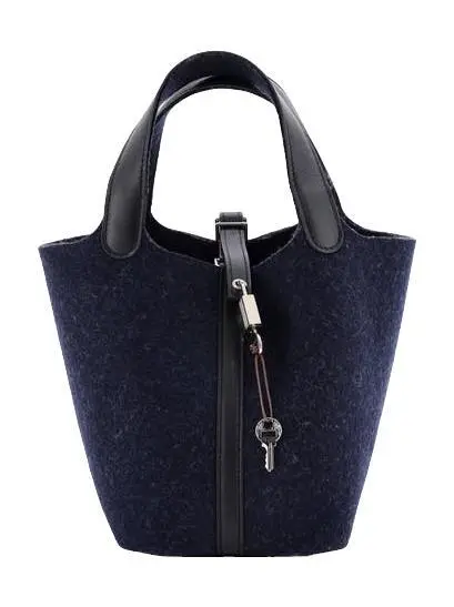 Hermès Picotin Lock Bag Felt With Leather Pm - Blue