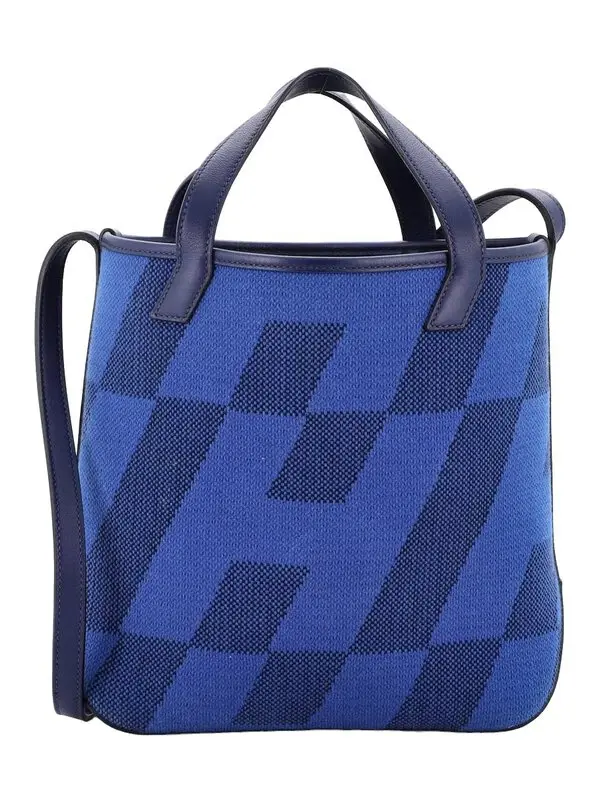 Hermès Cabas H En Biais Tote Canvas With Leather 27 - Bleu Saphir