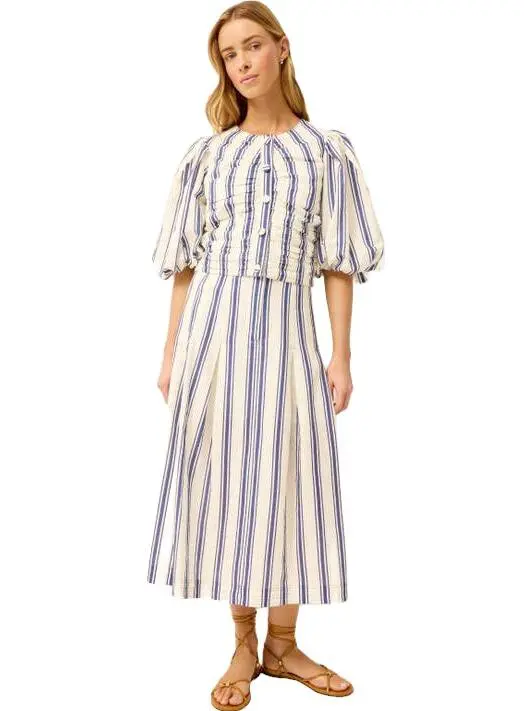 MARIE OLIVER Faith Midi Skirt With Box Pleats - Sailor Stripe