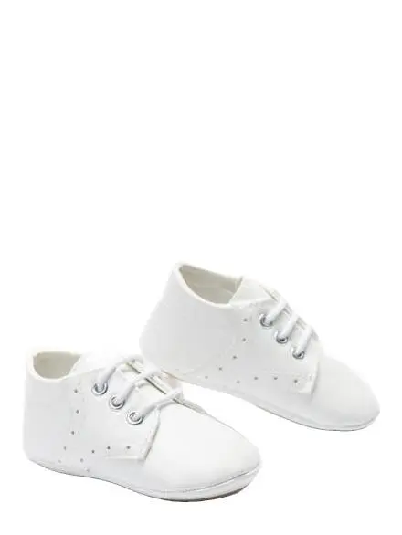 MOUSTACHE Lace-up Perforated Leather Infant Shoes - White