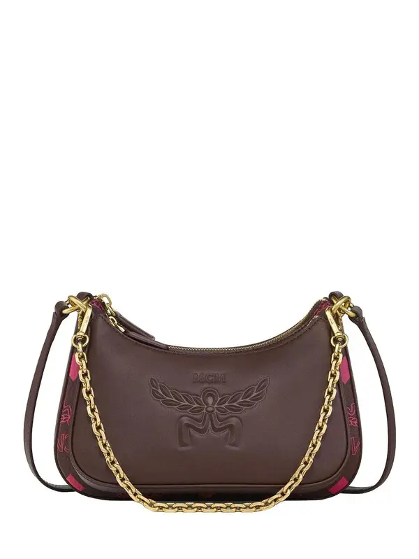 Mcm Aren Duo Hobo In Maxi Visetos And Calfskin - Cinnamon