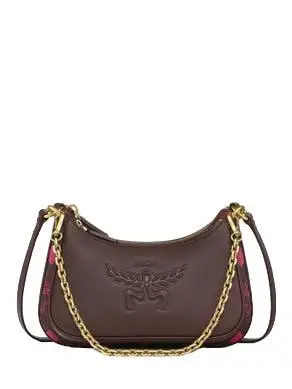 Mcm Aren Duo Hobo In Maxi Visetos And Calfskin - Cinnamon