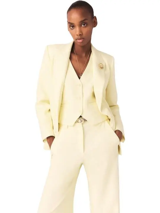 Maje Double-breasted Suit Jacket - Pale Yellow