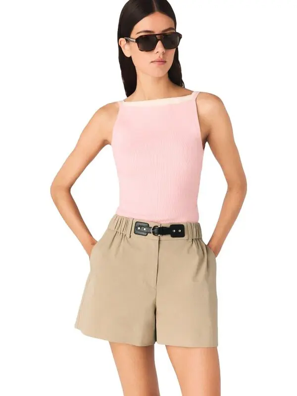 Maje High Straight-neck Rib Knit Top - Pink