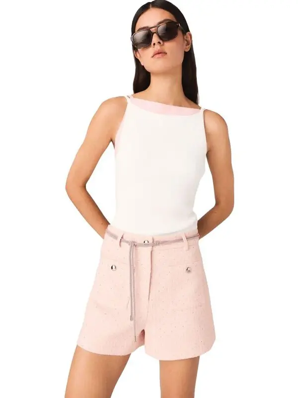 Maje High Straight-neck Rib Knit Top - White