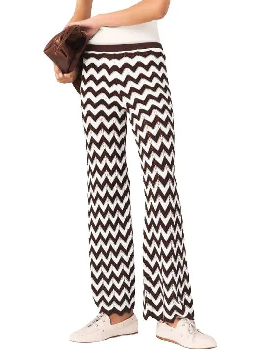 Maje Crochet Zigzag Wide Leg Trousers - Brown/white