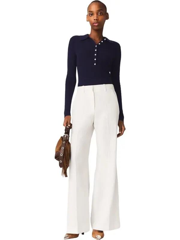 Maje Linen Blend Wide-leg Palazzo Suit Trousers With Pinstripe - White