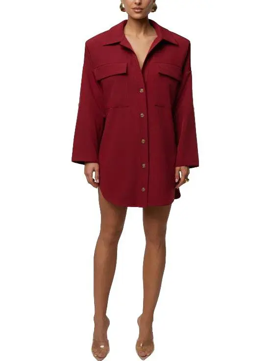 JLUXLABEL Downtime Collared Shirt Dress - Burgundy