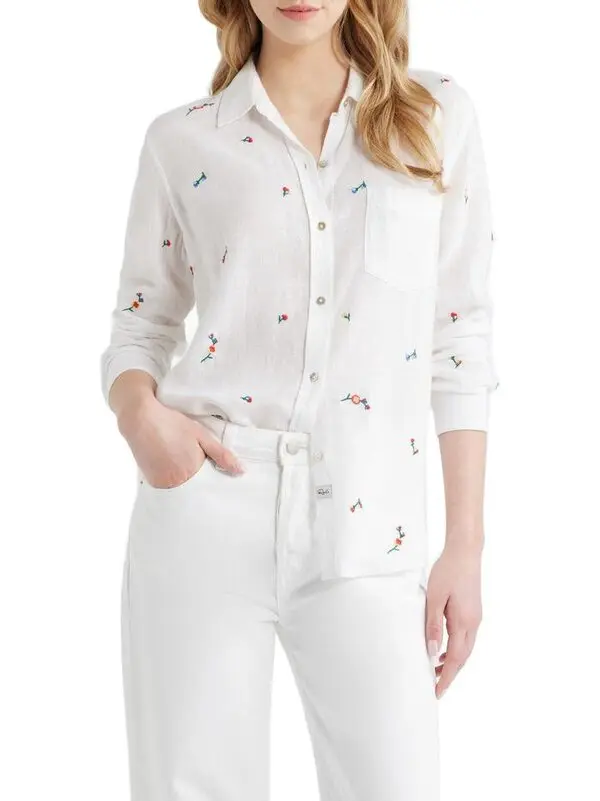 Rails Charli Embroidered Linen Blend Button-up Shirt - Wild Flower Embroidery