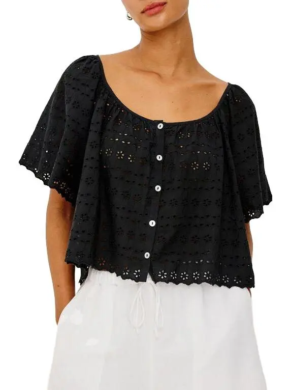 Rails Miller Embroidered Eyelet Crop Top - Black Eyelet