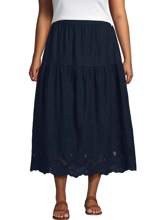 LANDS' END Voile Eyelet Maxi Skirt - Radiant Navy