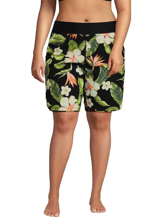 LANDS' END Sunshade Upf 50 Board Shorts - Hibiscus Floral/black