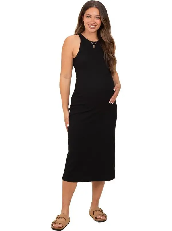 PINKBLUSH Ribbed Tank Midi Dress - Black