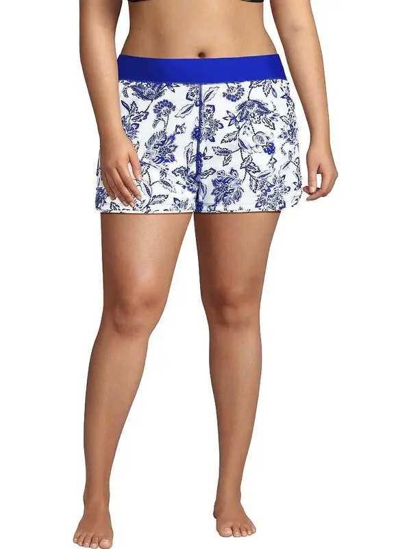 LANDS' END Upf 50+ Sun Protection 3-inch Board Shorts With Panty - White/blue Vintage Floral