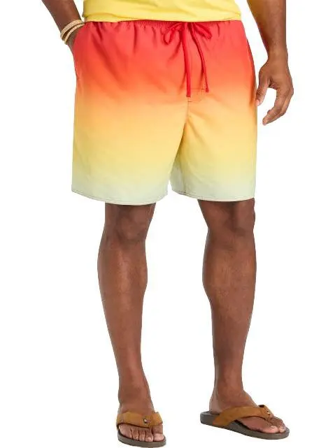 HARBOR BAY BY DXL Ombré Printed Swim Trunks - Orange Multi