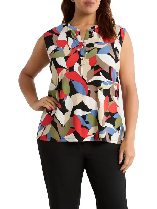 Anne Klein Sleeveless Leaf Print Knit Top - Anne Black Multi