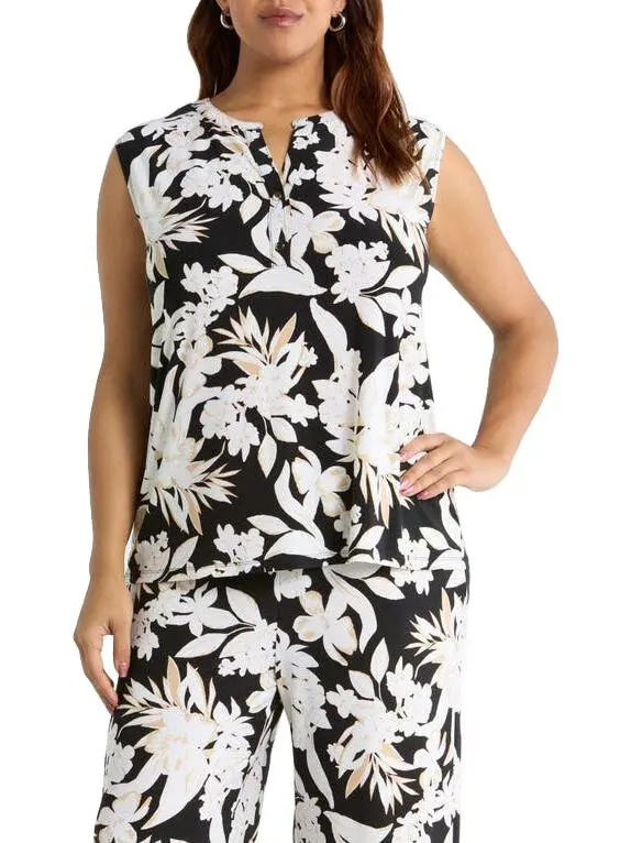 Anne Klein Sleeveless Knit Top With Floral Print - Anne Black Multi