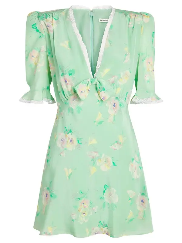 Alessandra Rich Silk Lace-trim Floral Mini Dress - Green