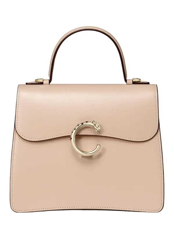 Cartier Small Leather Panthère C De Top-handle Bag - Beige
