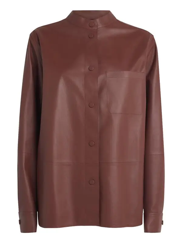 YVES SALOMON Lambskin Shirt With Mandarin Collar - Red