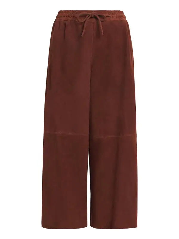 YVES SALOMON Calfskin Suede Cropped Palazzo Trousers - Red