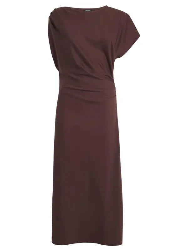 YVES SALOMON Asymmetrical Draped Midi Dress In Cotton-silk - Red