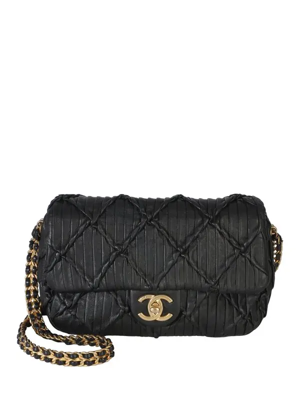 Chanel Lambskin Pleated Soul Flap Bag With Gold-tone Hardware - Black