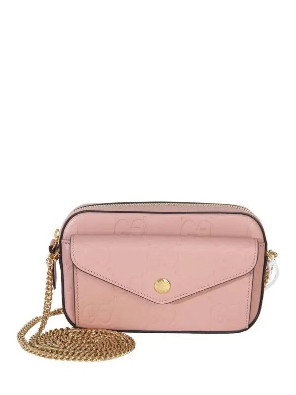 Gucci Light Calfskin Debossed Gg Super Chain Wallet - Pink