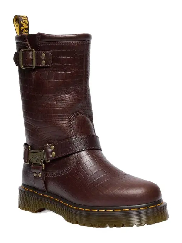 Dr. Martens Anistone Hi Embossed Reptile Leather Boots - Brown