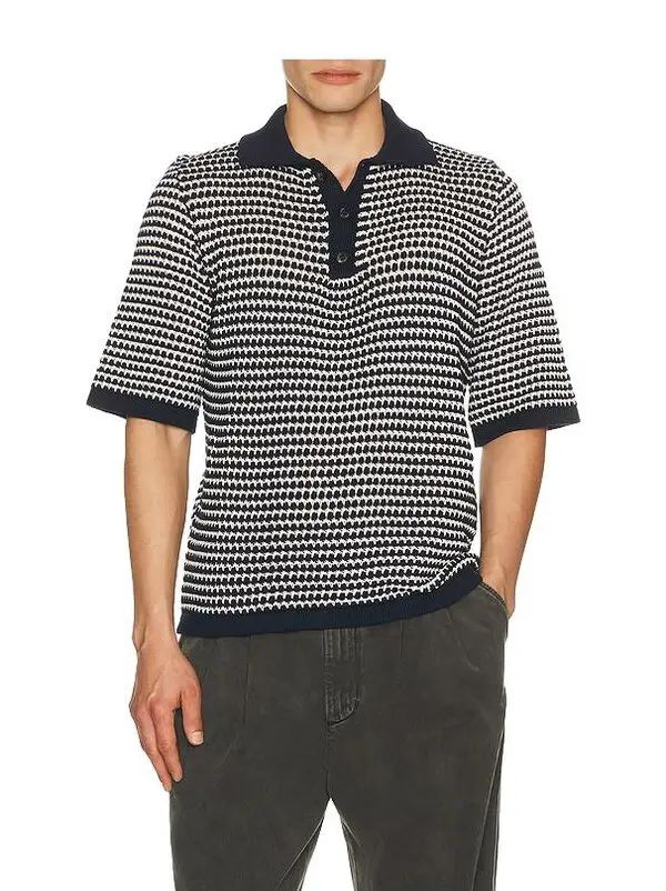 PEREGRINE Island Crochet Button Polo In . Also - Blue