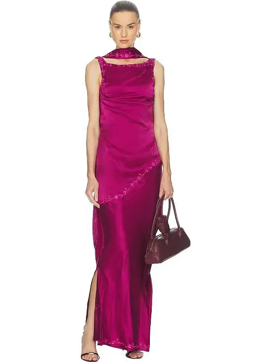 YELLOW THE LABEL Nina Silk Maxi Dress - Wine