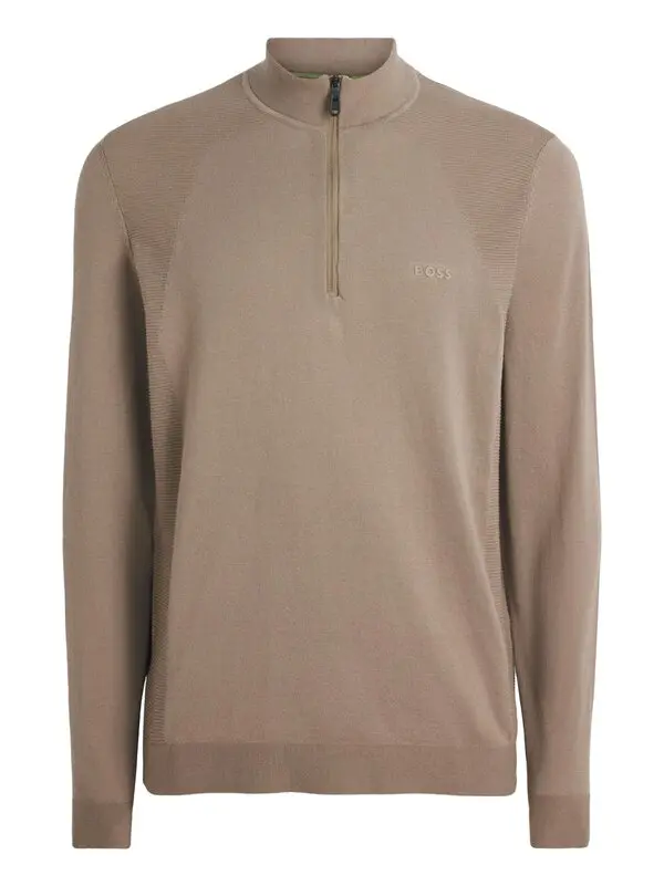 BOSS Ribbed Logo Quarter-zip Sweater - Green