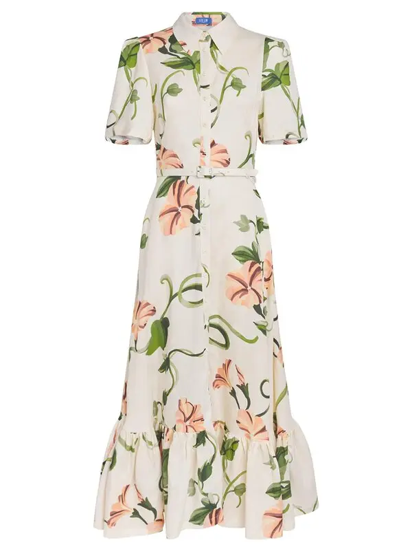 LEO LIN Floral Becca Midi Shirt Dress - Ivory