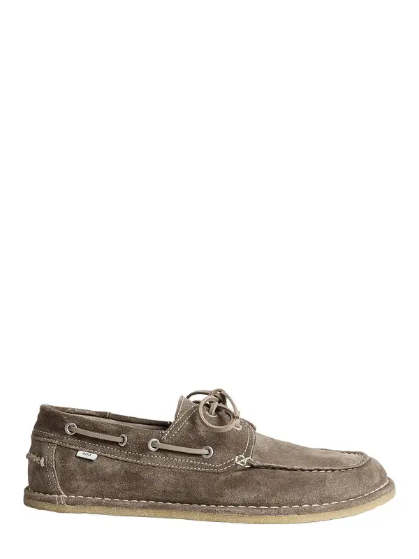 Ami Suede Boat Shoes With Logo Detail - Brown