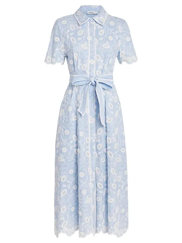 Simkhai Audria Crochet Embroidered Linen-blend Midi Dress - Blue