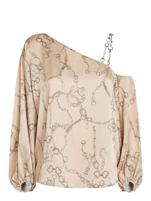 L'Agence Asami One-shoulder Blouse With Chain Detail - Beige