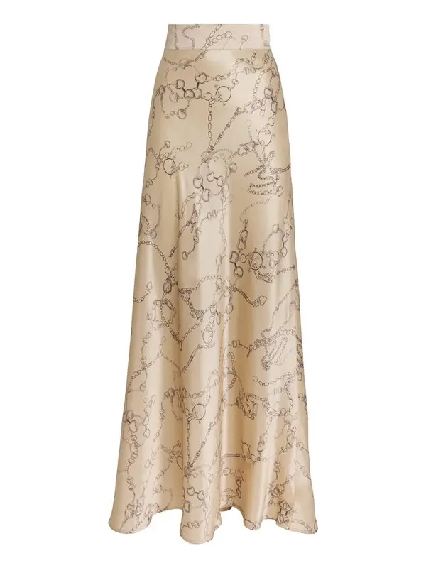 L'Agence Ryker Printed Silk Maxi Skirt - Beige