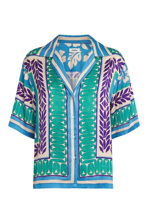 Sandro Pure Viscose Relaxed Fit Floral Shirt - Green