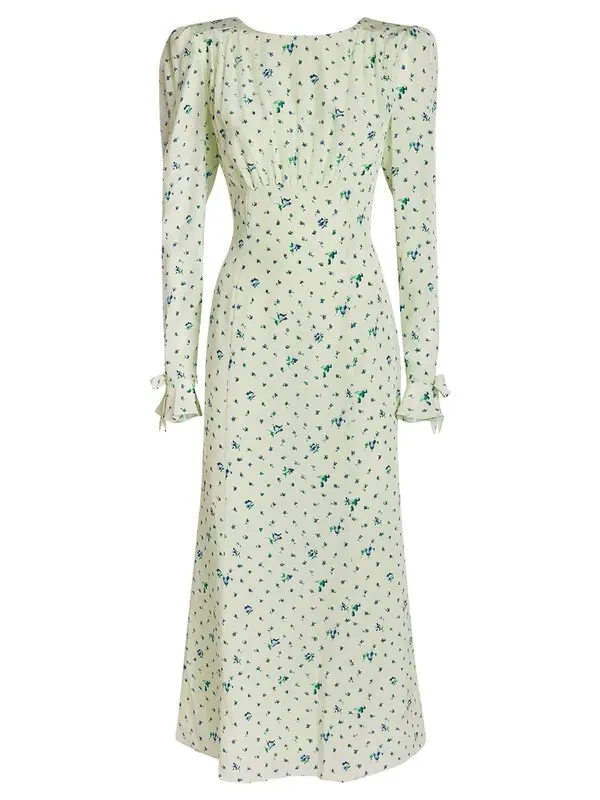 Alessandra Rich Silk Floral Print Maxi Dress - Blue