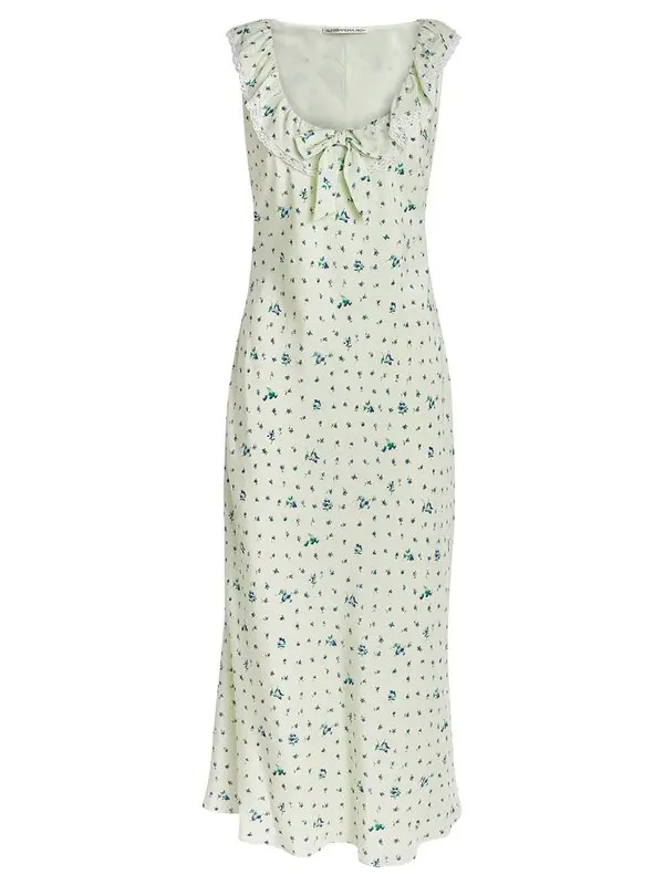 Alessandra Rich Silk Lace-trim Maxi Dress - Blue