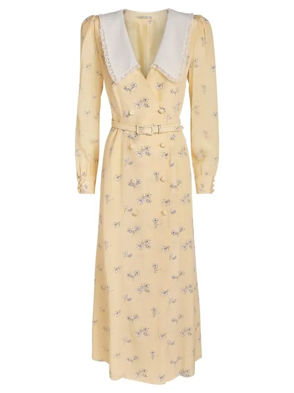 Alessandra Rich Silk Floral Double-breasted Midi Dress - Yellow