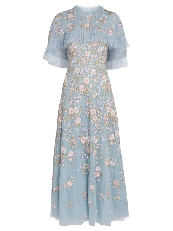 NEEDLE & THREAD Eden Rose Cape Maxi Dress - Blue