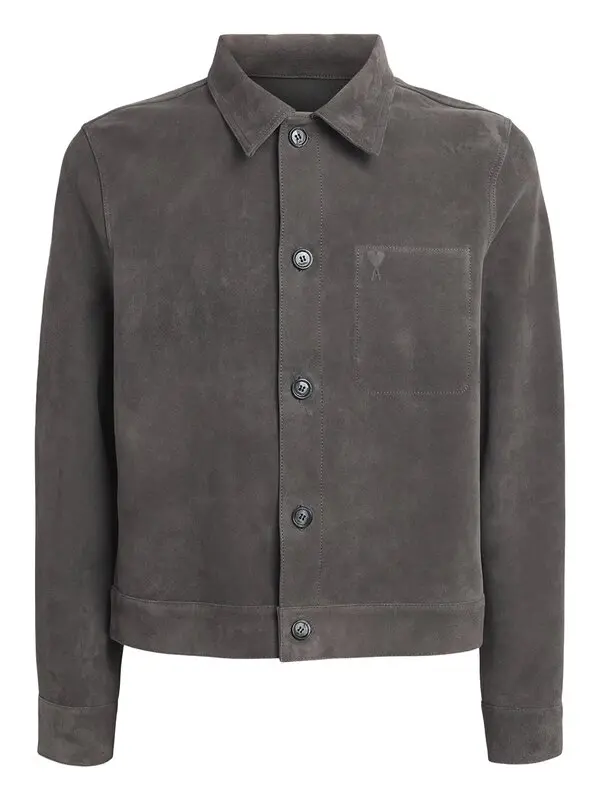 Ami Suede Jacket With Embossed Logo - Beige