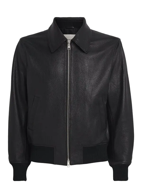 Ami Grained Leather Bomber Jacket - Black