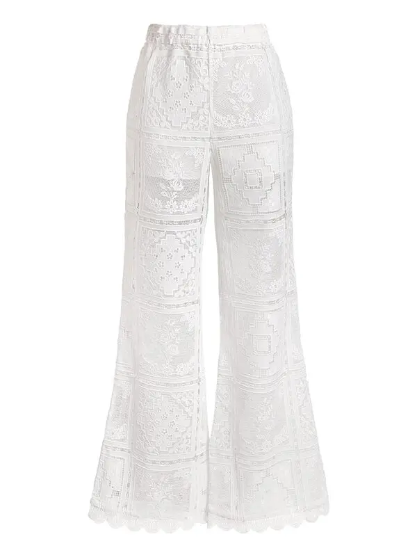 Zimmermann Embroidered Aster Flared Trousers - Ivory