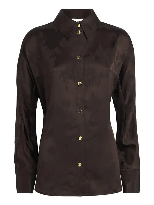 GANNI Floral Jacquard Satin Shirt - Brown