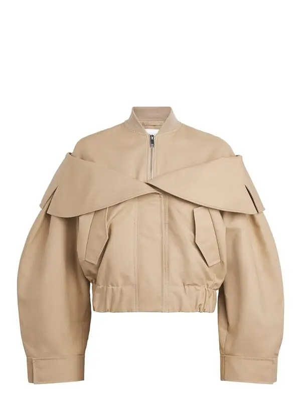 GANNI Organic Cotton Wide-collar Bomber Jacket - Beige