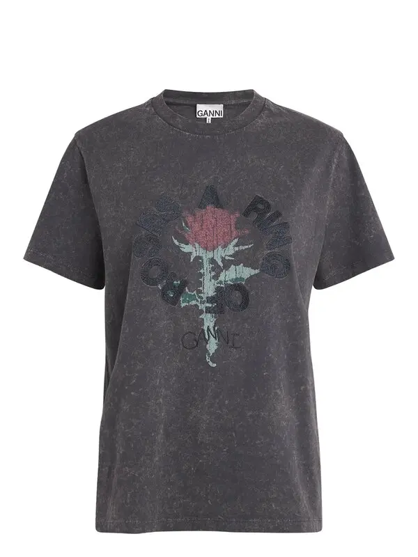 GANNI Embroidered Cotton T-shirt - Grey